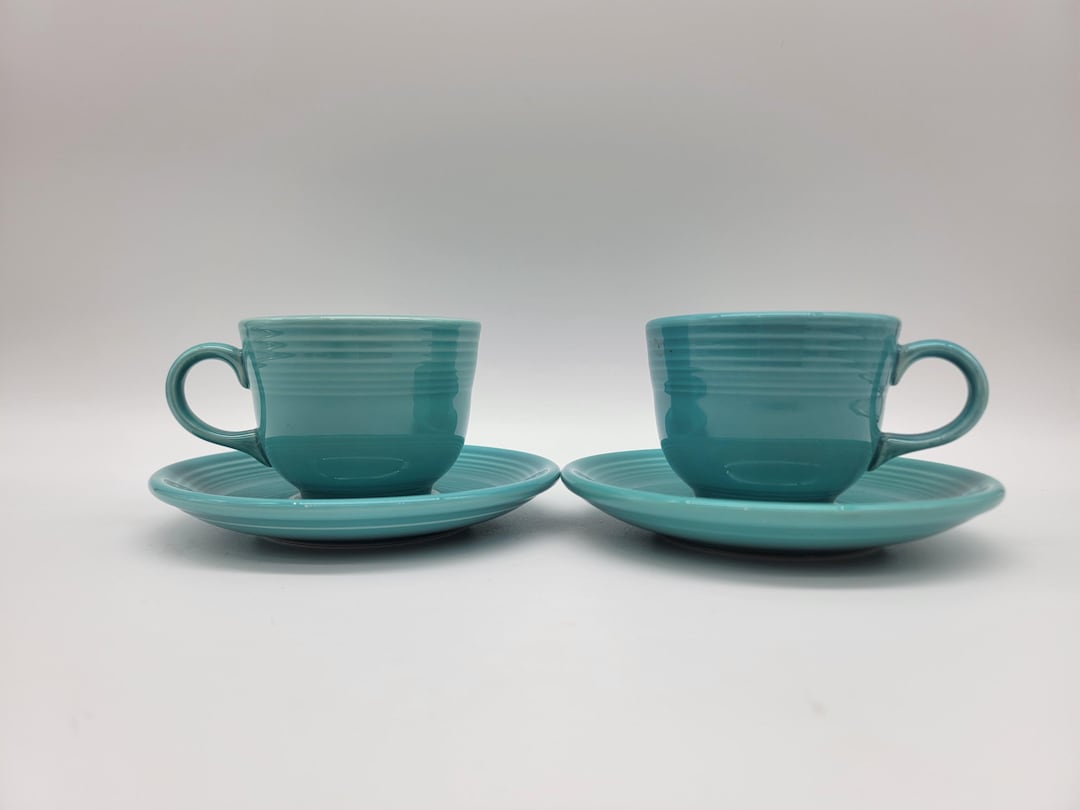 Fiesta Ware Turquoise Cups & Saucers - 4 Piece Set - Etsy
