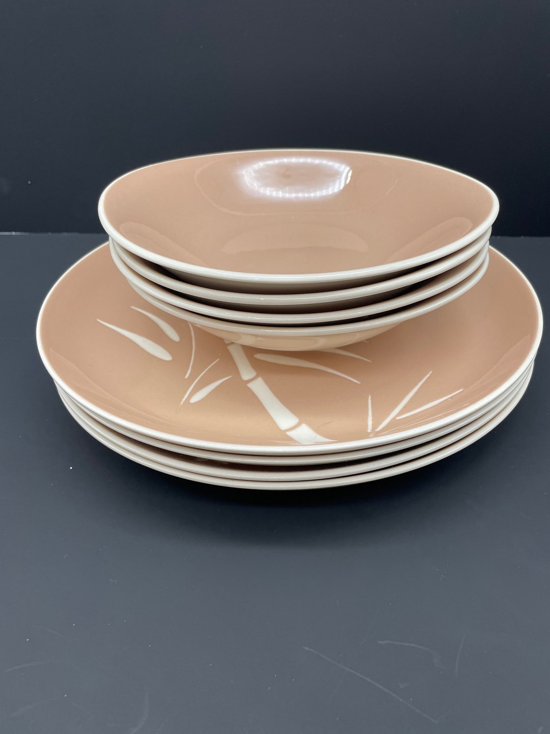 Vintage 1950s Harkerware Bamboo Dinner Plates and Bowls Mid Century ...