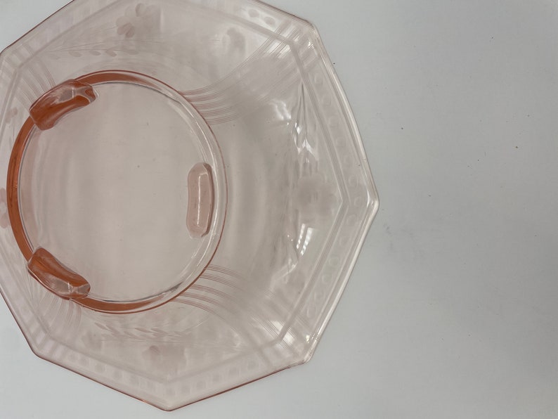 Pink Depression Etched Glass Octagon Console Bowl 12" - Etsy