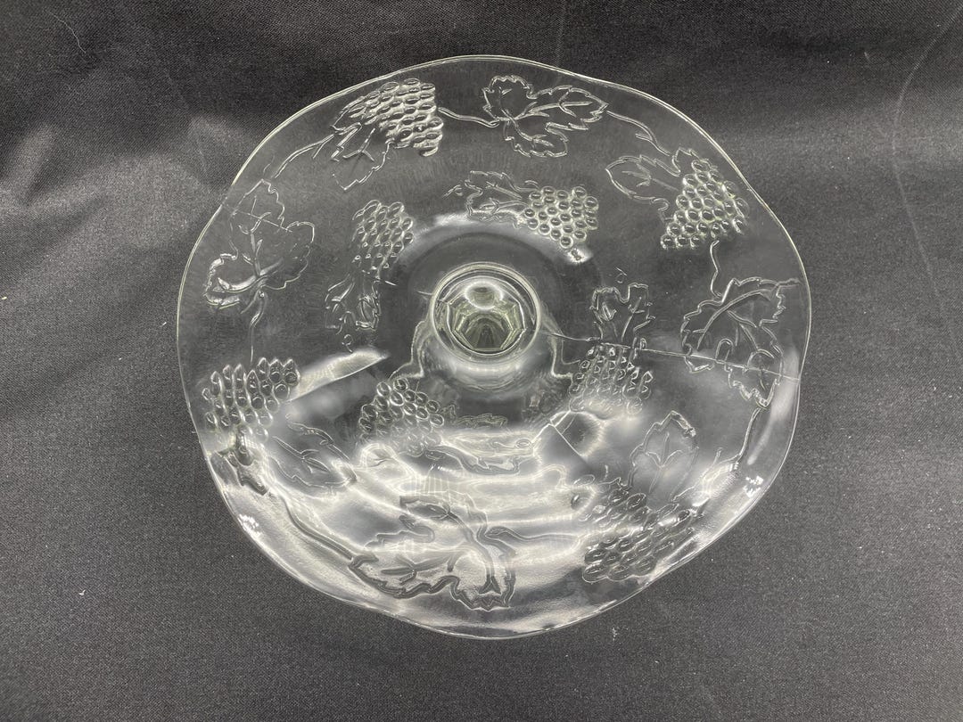 Vintage Indiana Glass Harvest Grape Clear Glass Pedestal Cake Stand or ...