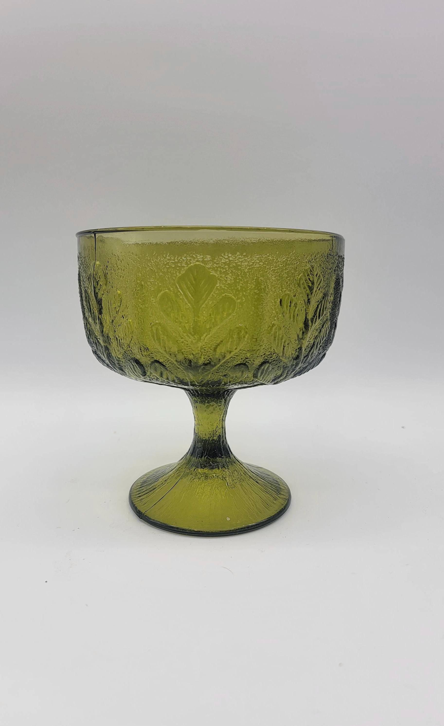 Vintage 1970's FTD Green Glass Compote - Etsy