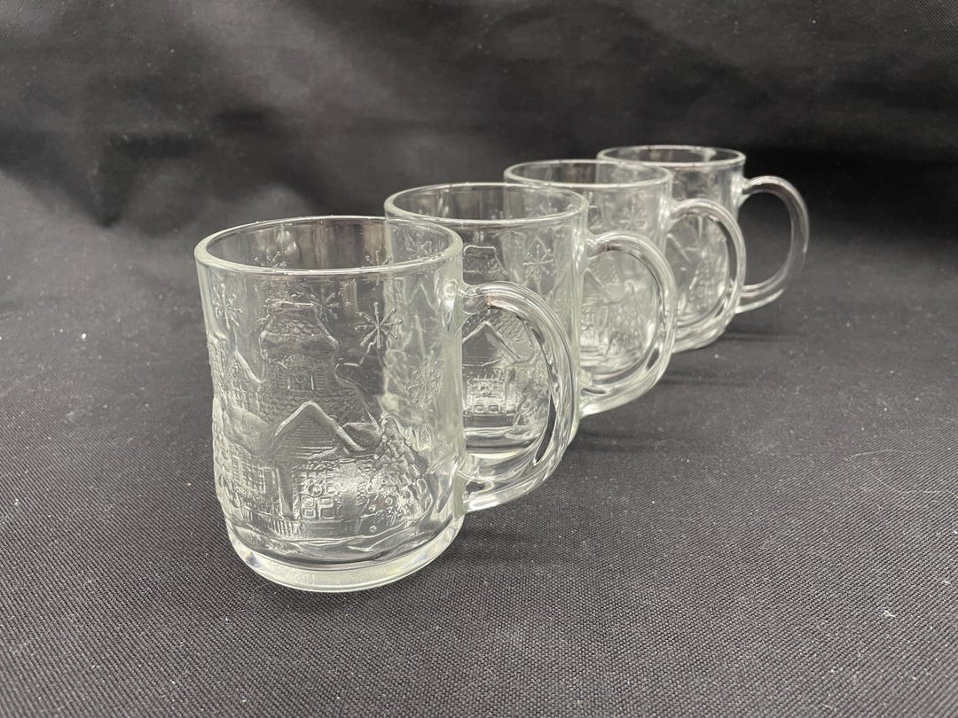 Arcoroc France Winter Wonderland Mugs 9 3/4 Oz Crystal Christmas Glass ...