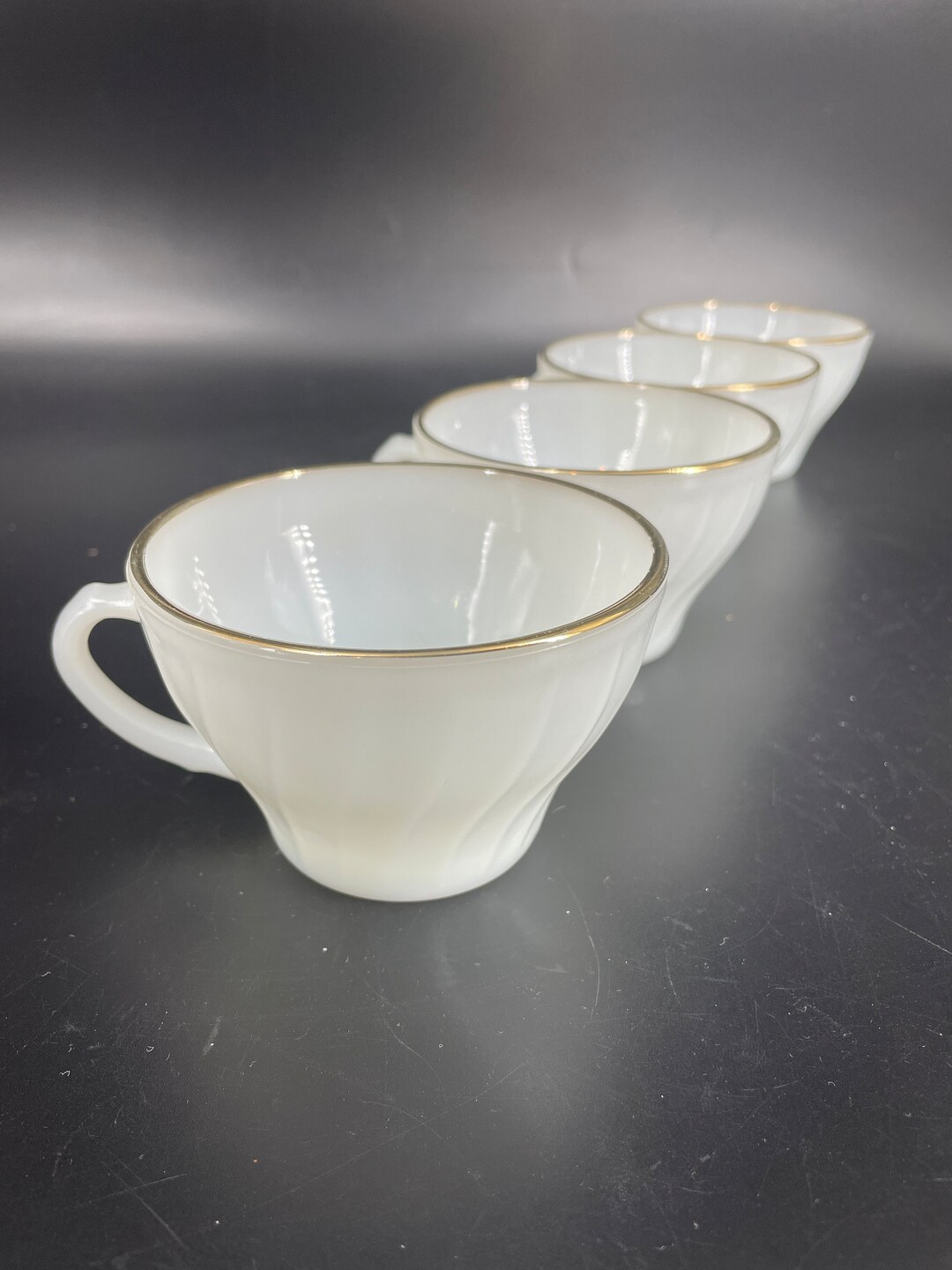 Fire King White Swirl Cups With Gold Rim (set of 4) - Etsy