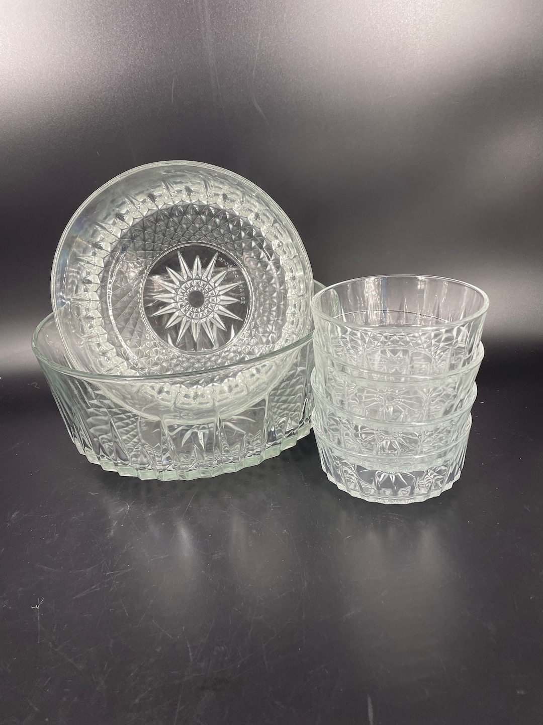 Vintage Arcoroc Set - Large Serving Bowl and Medium Serving Bowl With 4 ...