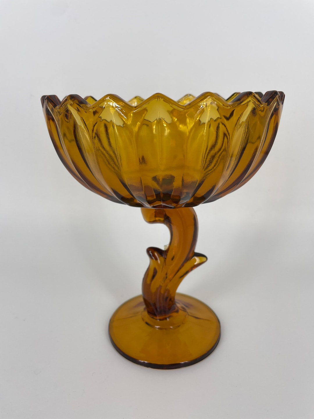 Vintage Indiana Glass Amber Lotus Flower Compote Pedestal Bowl - Etsy