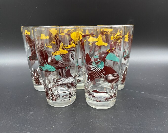 Hazel Atlas Flying Geese Game Bird Hunting Reeds Highball Glass Tumbler ...