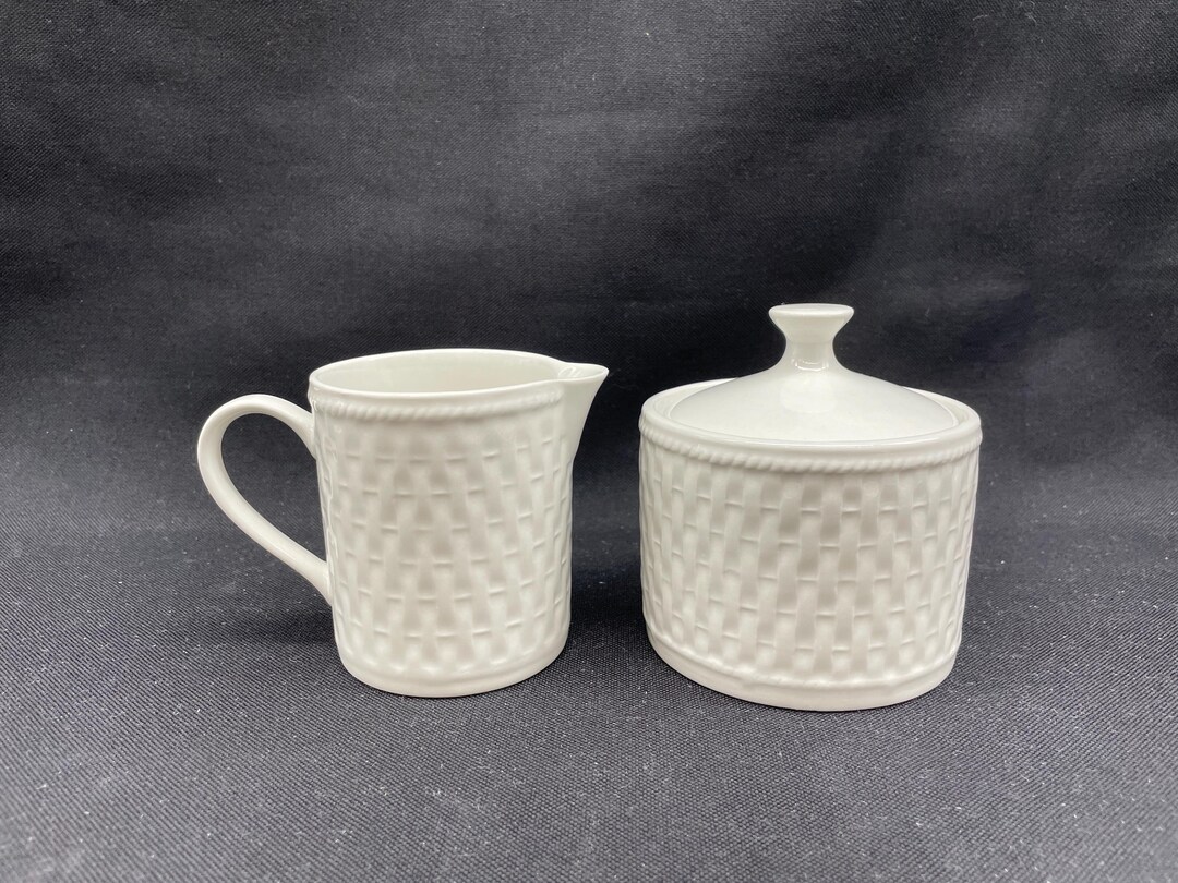 Oneida Wicker Basket Weave White Creamer and Sugar Bowl With Lid Set - Etsy