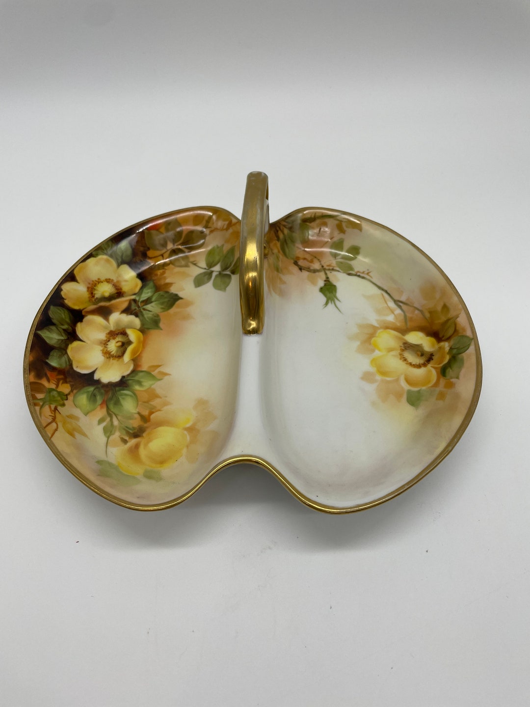 Hand Painted Nippon Divided Dish With Golden Handle - Etsy