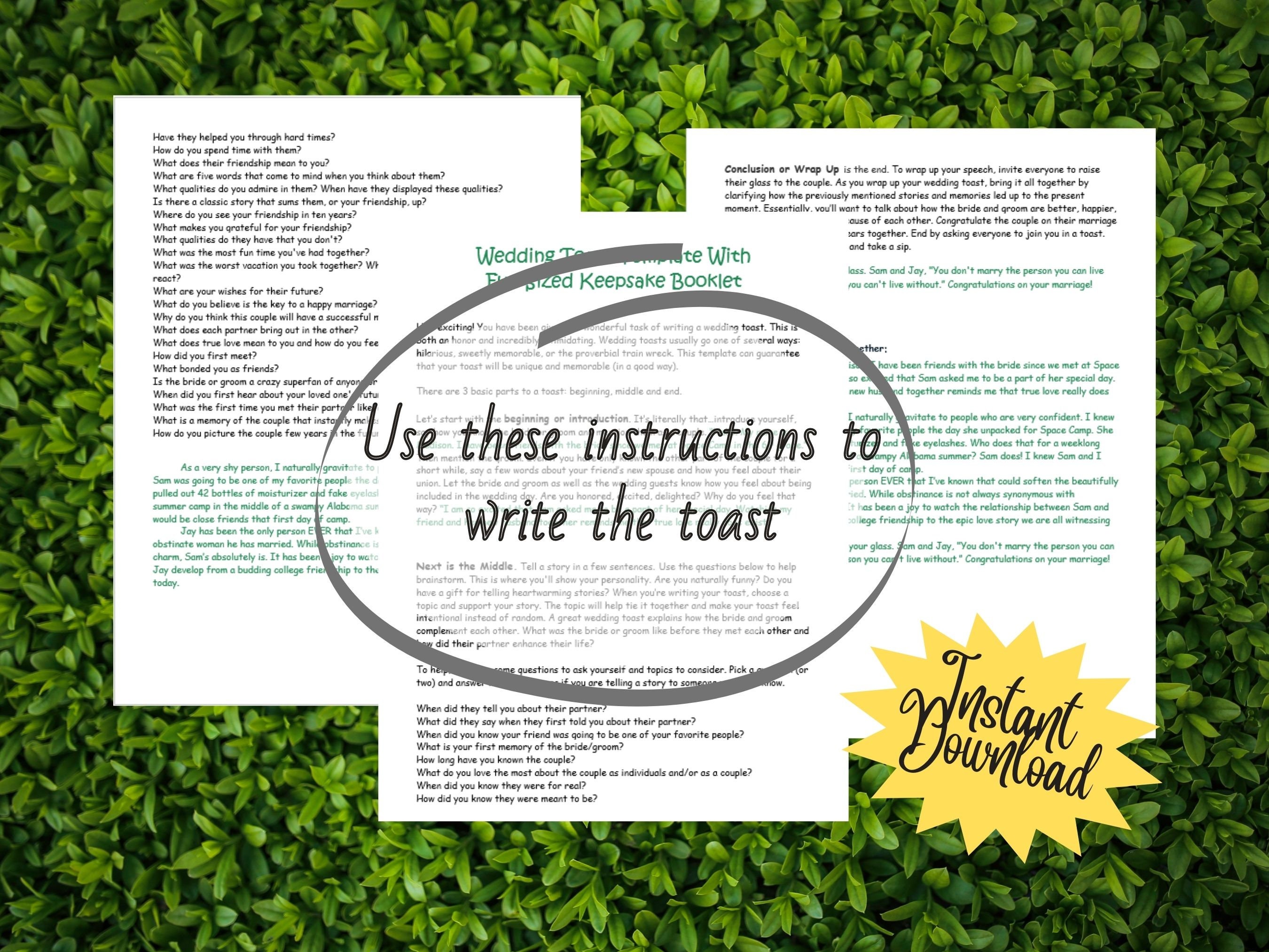 Wedding Toast Template Instant Download Maid of Honor, Best Man, Father ...