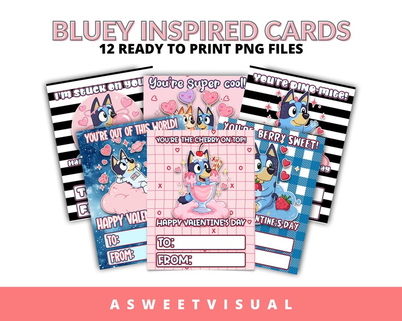 Bluey Inspired DIY Printable Valentine Candy Cards for Kids School ...