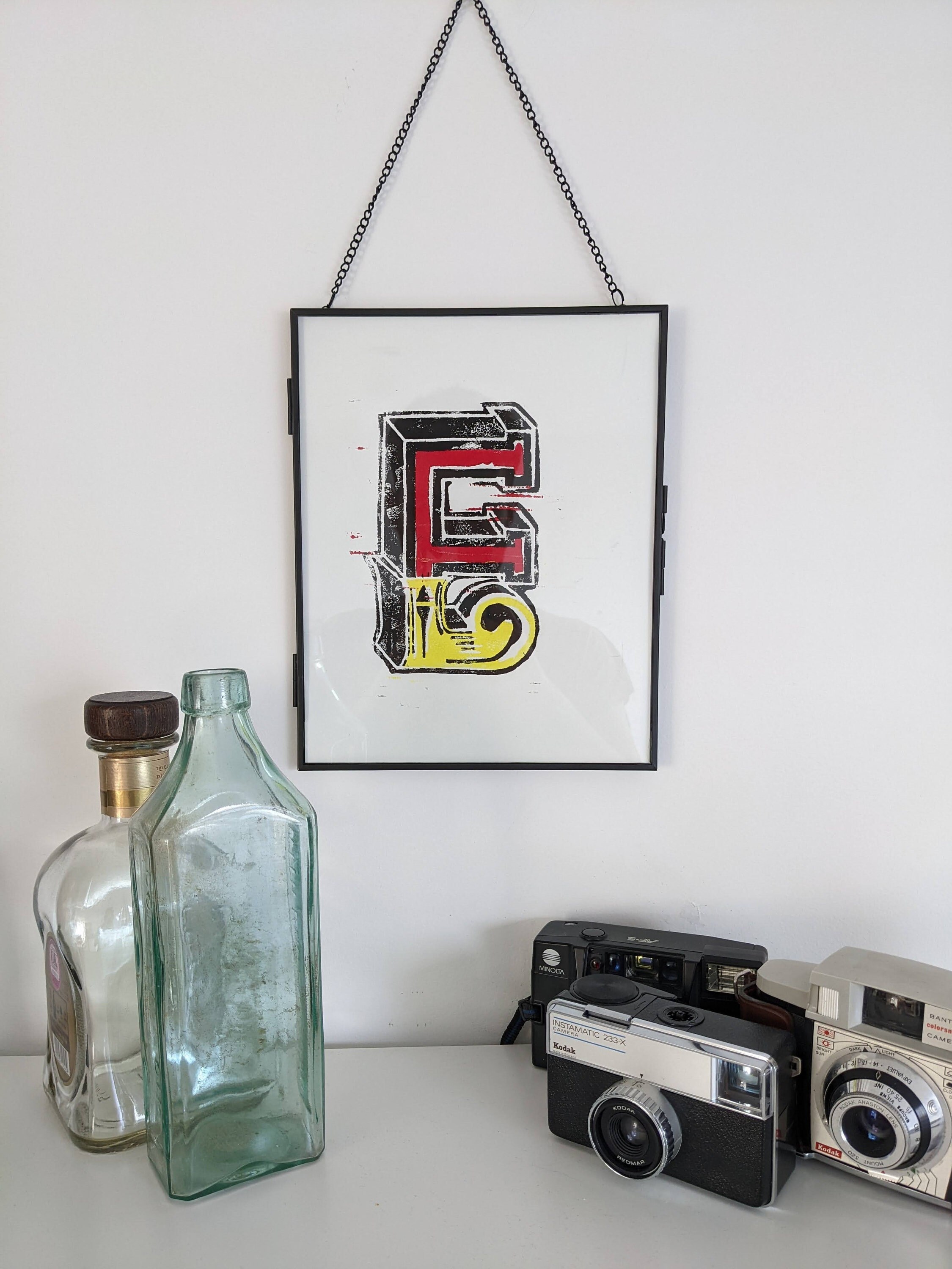 Alphabet Series. Hand Carved Linocut Block Print. Letter E Hand Pressed ...