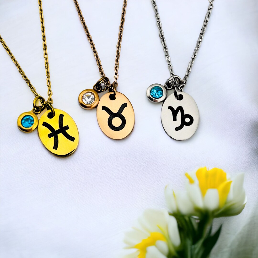 Personalised Zodiac Symbol Mini Oval Necklace | Custom Star Sign ...