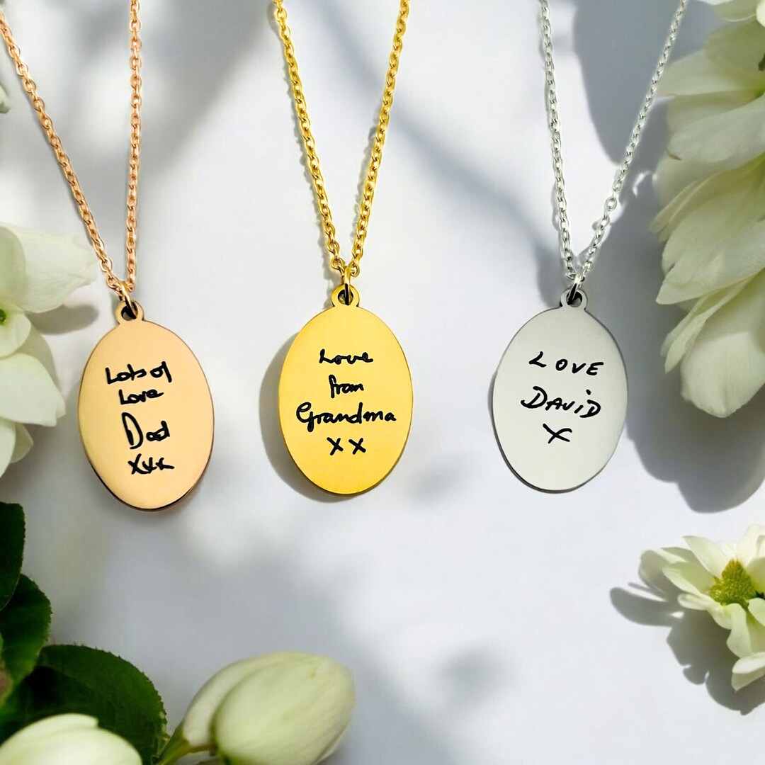 Custom Handwriting Oval Necklace | Personalized Pendant | Actual ...