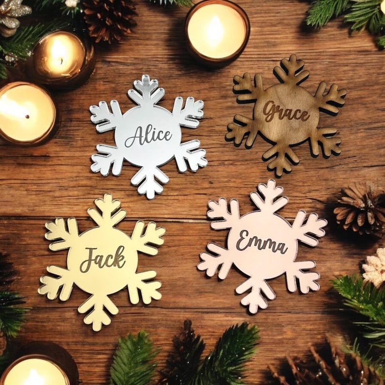 Personalised Snowflake Place Setting | Christmas Place Cards | Snow ...