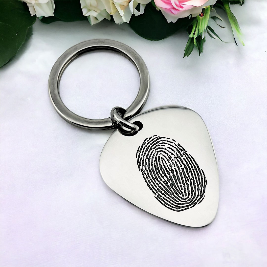 Actual Fingerprint Pick Keychain | Custom Engraved Guitar Plectrum ...