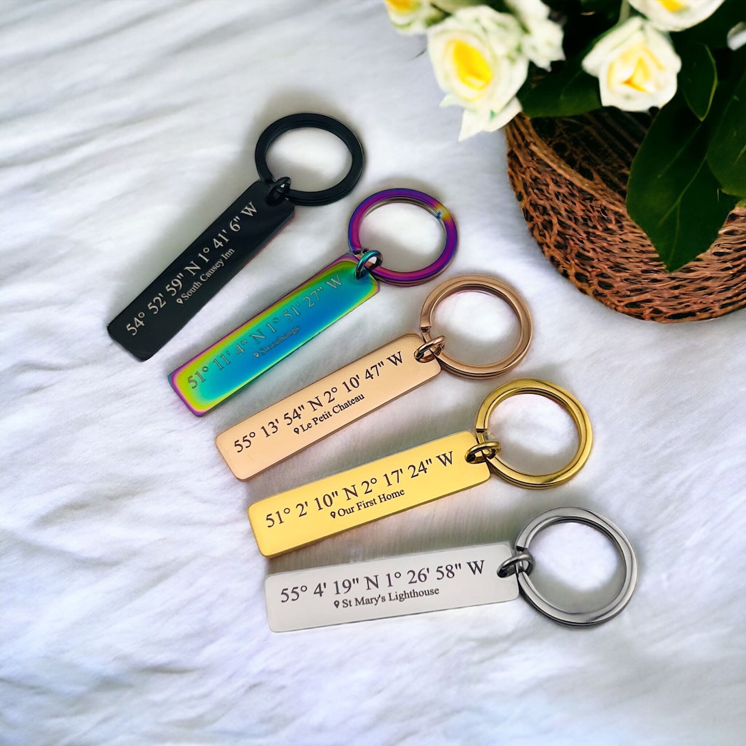 Personalised Coordinates Keychain | Custom Engraved Coordinate ...