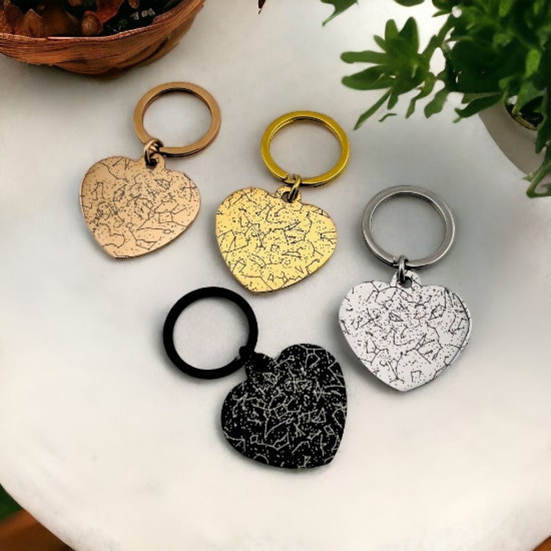 Custom Star Map Keychain | Engraved Personalised Night Sky Heart Shaped ...