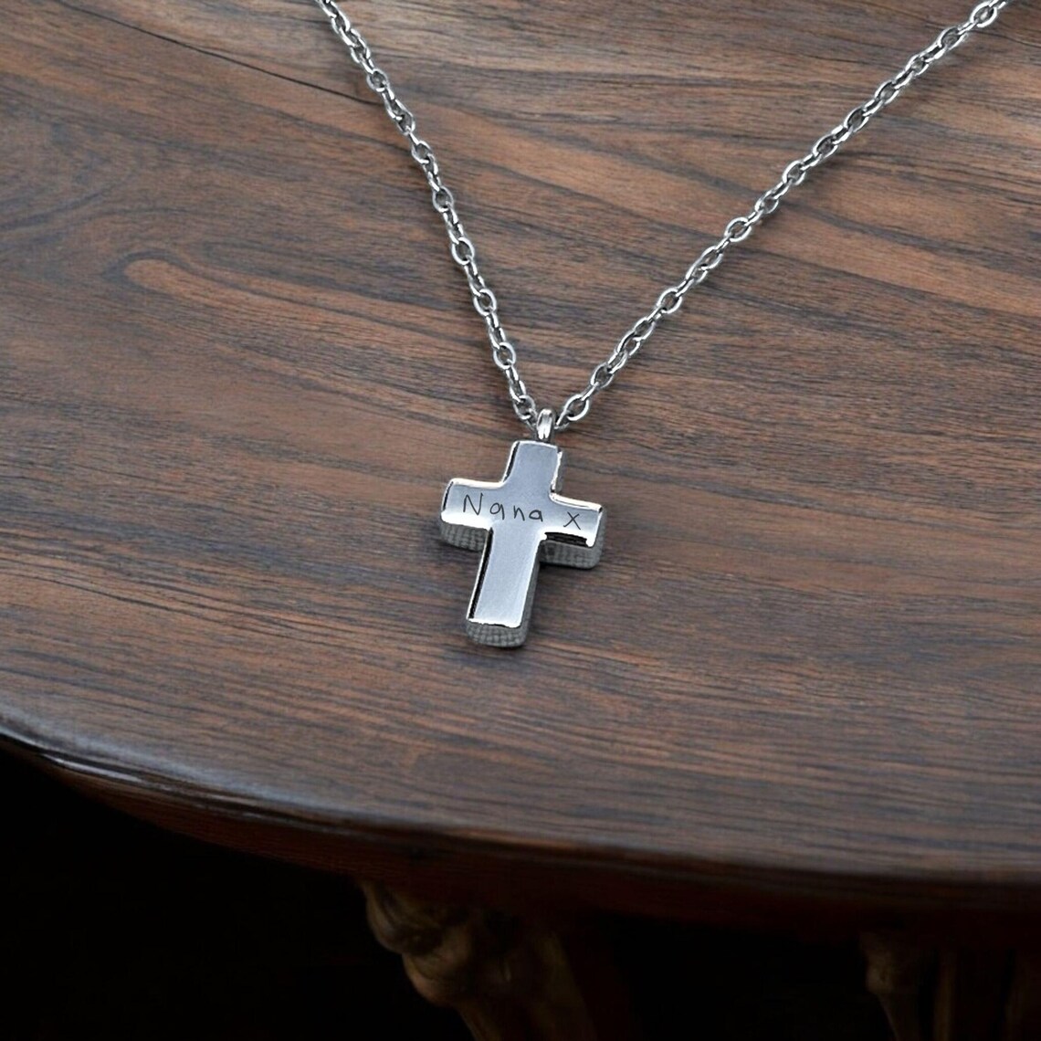 Actual Handwriting Cross Urn Necklace | Personalised Ashes Keepsake ...