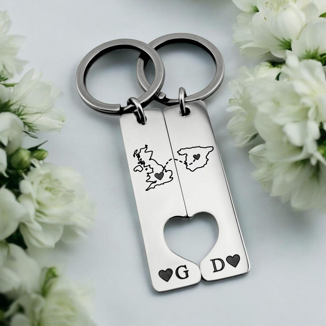 Custom Two Homes Pair of Keychains | Personalized Jewelry | Best Friend ...
