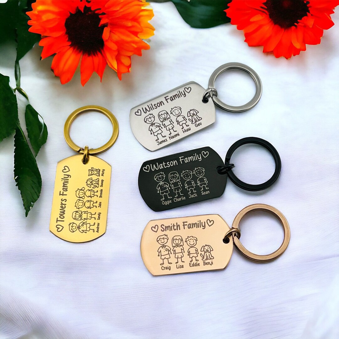 Personalised Family Flat Bar Keychain | Characters Family Keyring With ...