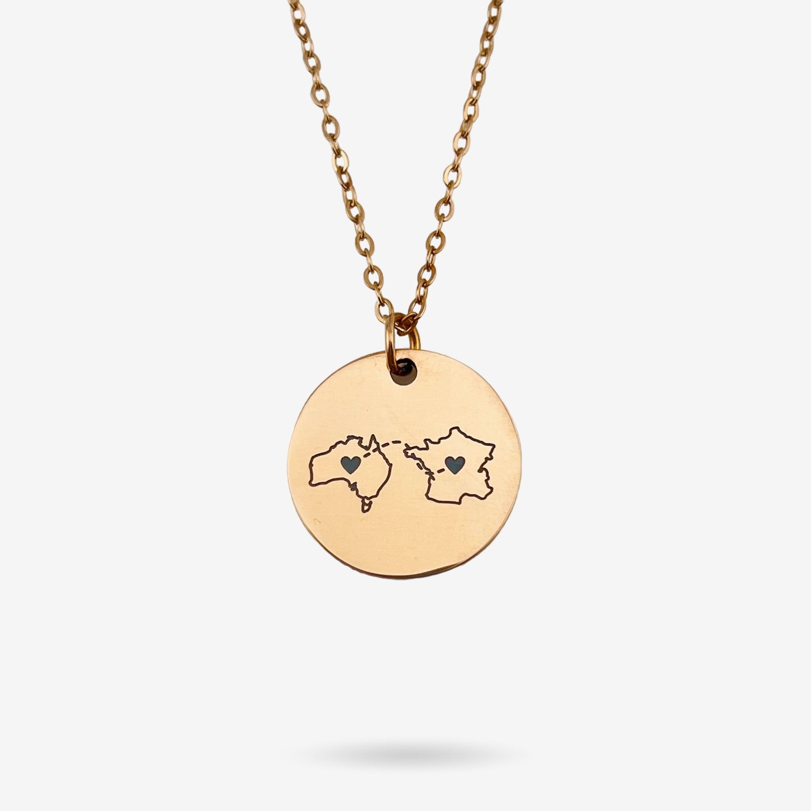 Custom Two Homes Disc Necklace | Personalised Country Necklace ...