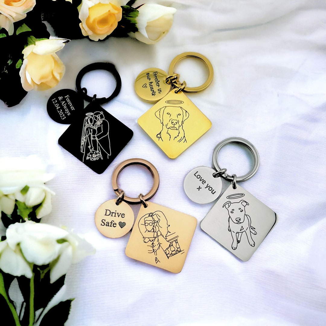 Custom Line Art Square Keychain | Personalised Drawing Keychain | Laser ...