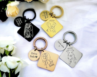 Custom Line Art Square Keychain | Personalised Drawing Keychain | Laser ...