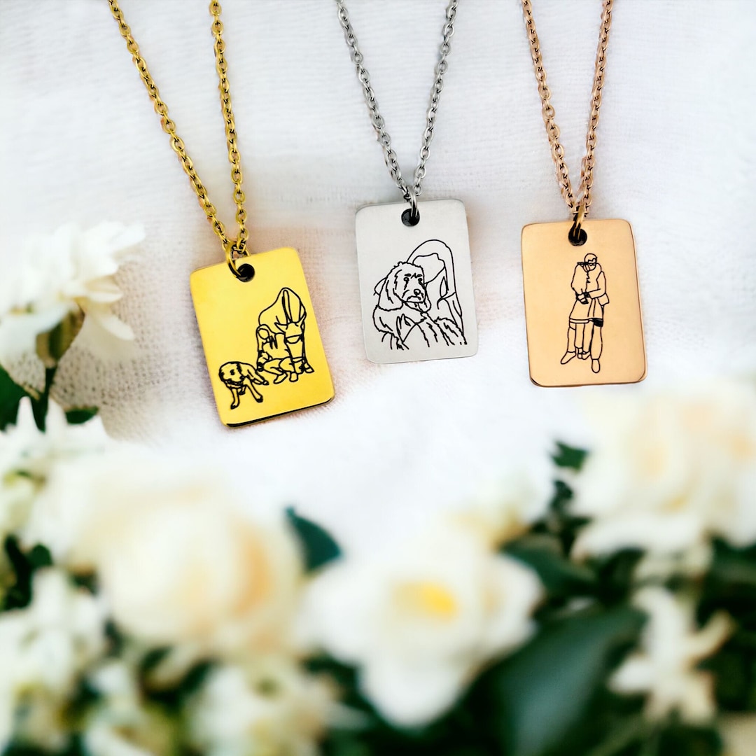 Custom Line Art Mini Bar Necklace | Personalised Drawing Necklace ...