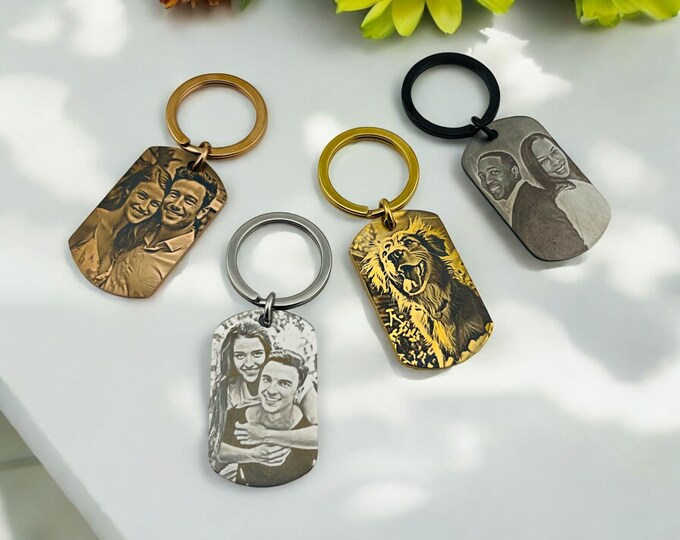 Custom Photo Engraved Stainless Steel Keychain: Personalized Portrait ...