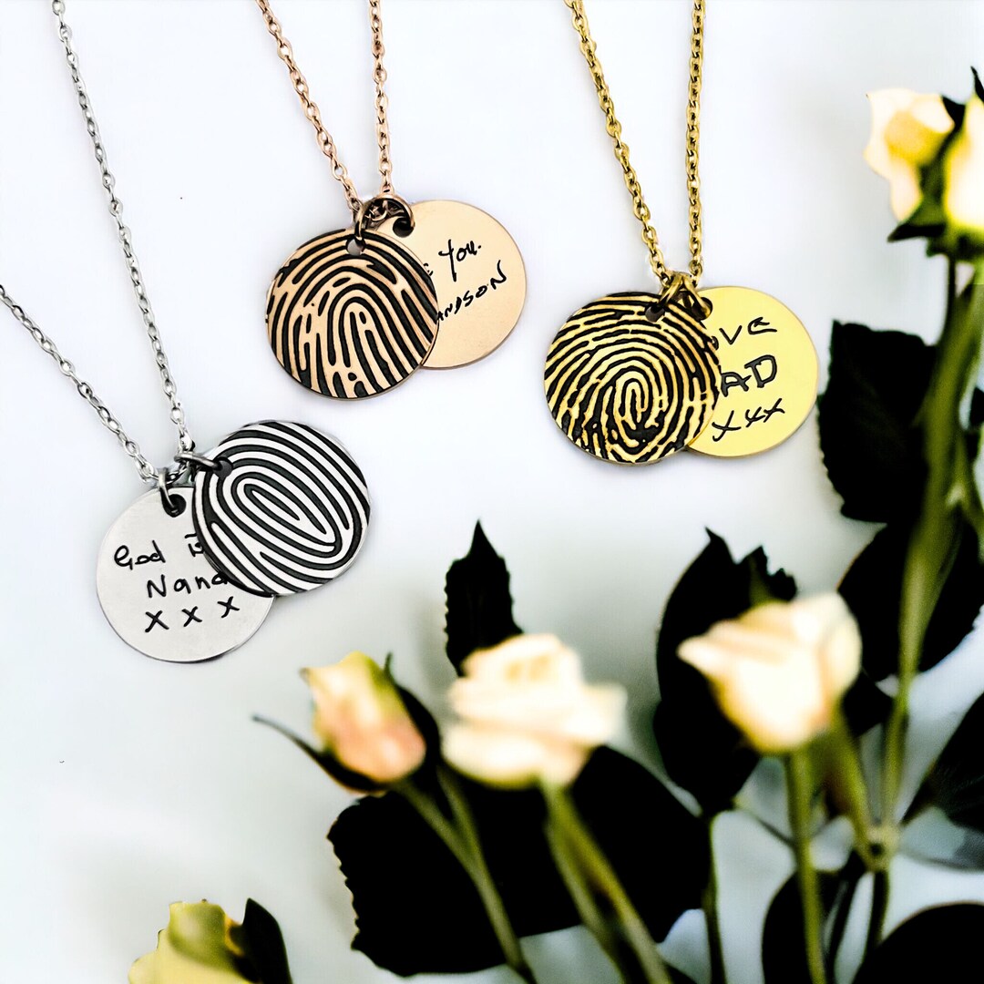 Personalised Fingerprint & Handwriting Double Disc Necklace | Memorial ...