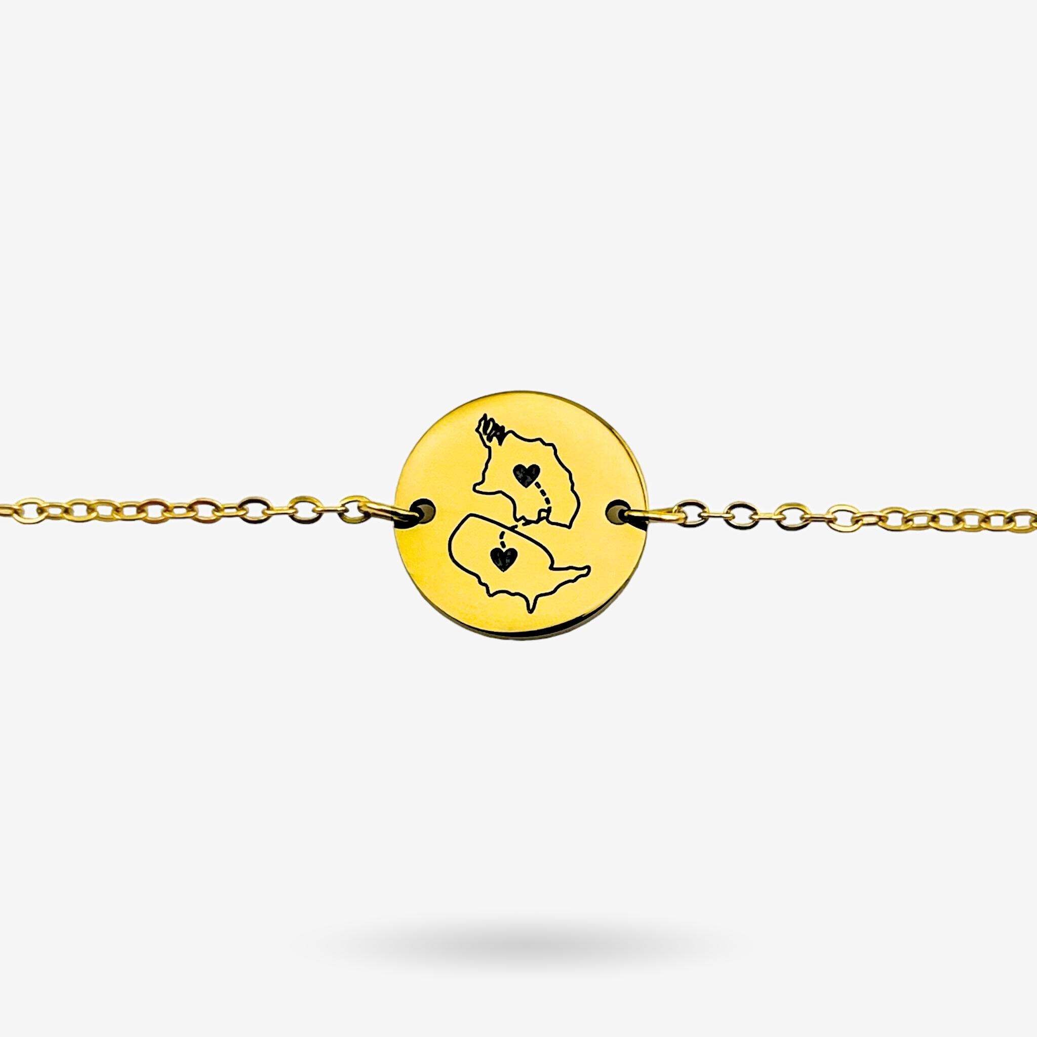 Personalised Two Homes Disc Bracelet | Long Distance Friendship ...