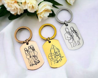 Custom Line Art Square Keychain | Personalised Drawing Keychain | Laser ...