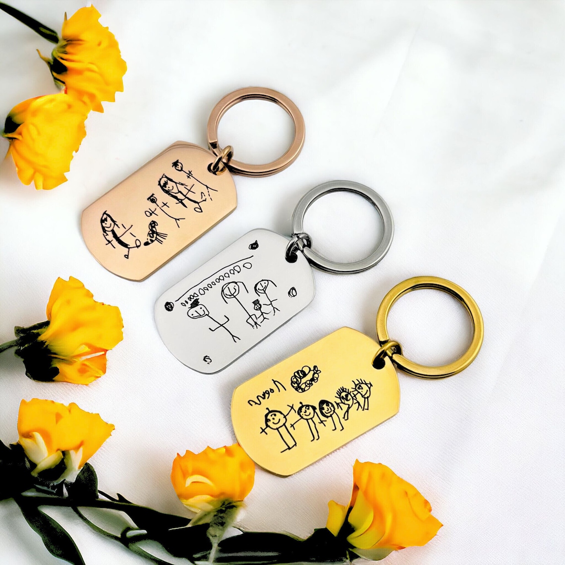Custom Childrens Drawing Flat Bar Keychain | Actual Kids Drawing ...