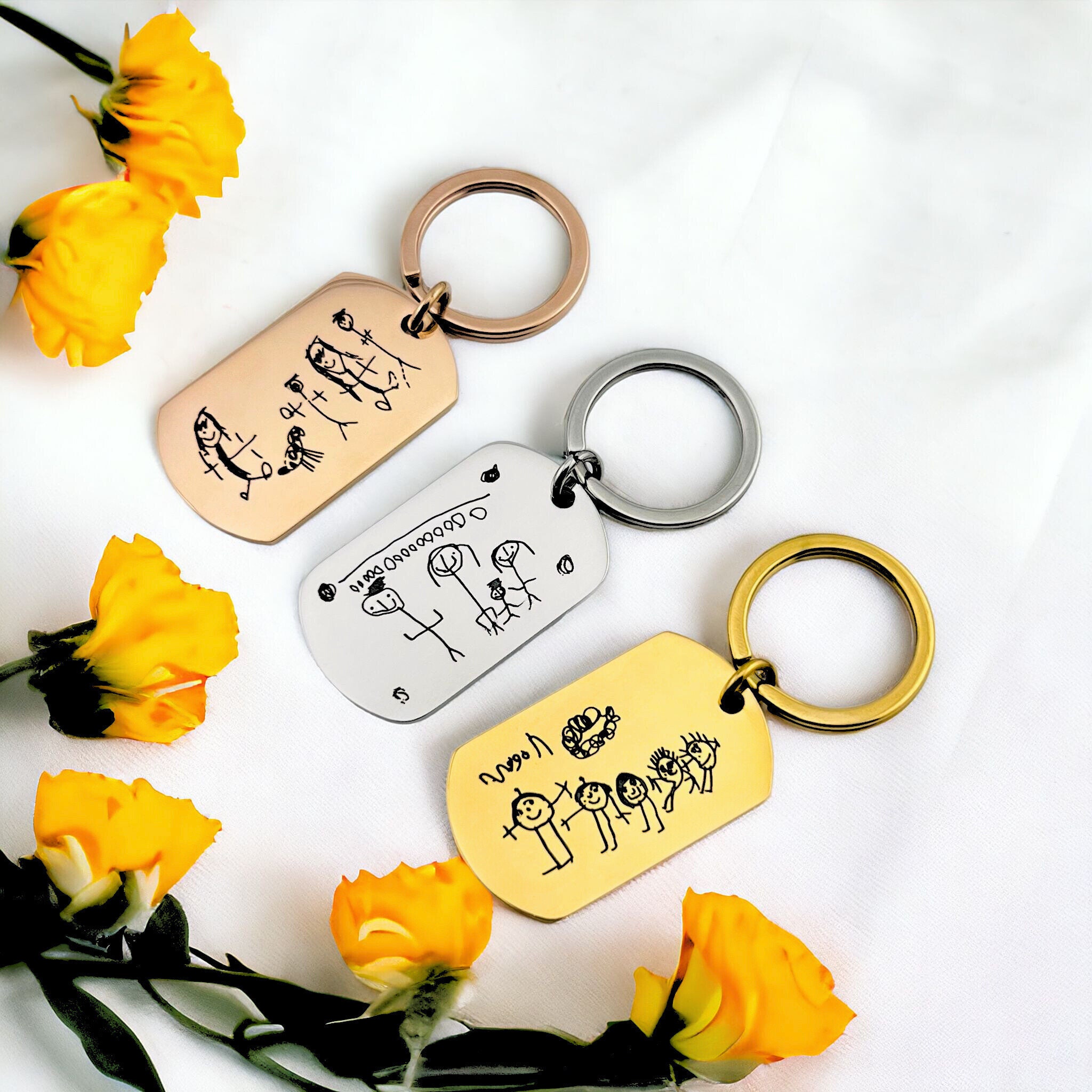 Custom Childrens Drawing Flat Bar Keychain | Actual Kids Drawing ...