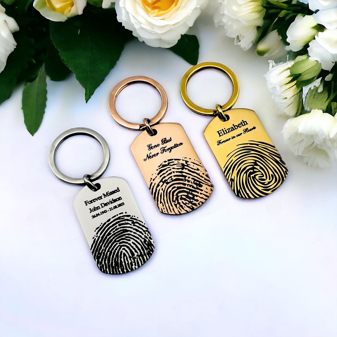 Custom Fingerprint With Text Flat Bar Keychain | Personalised Memorial ...