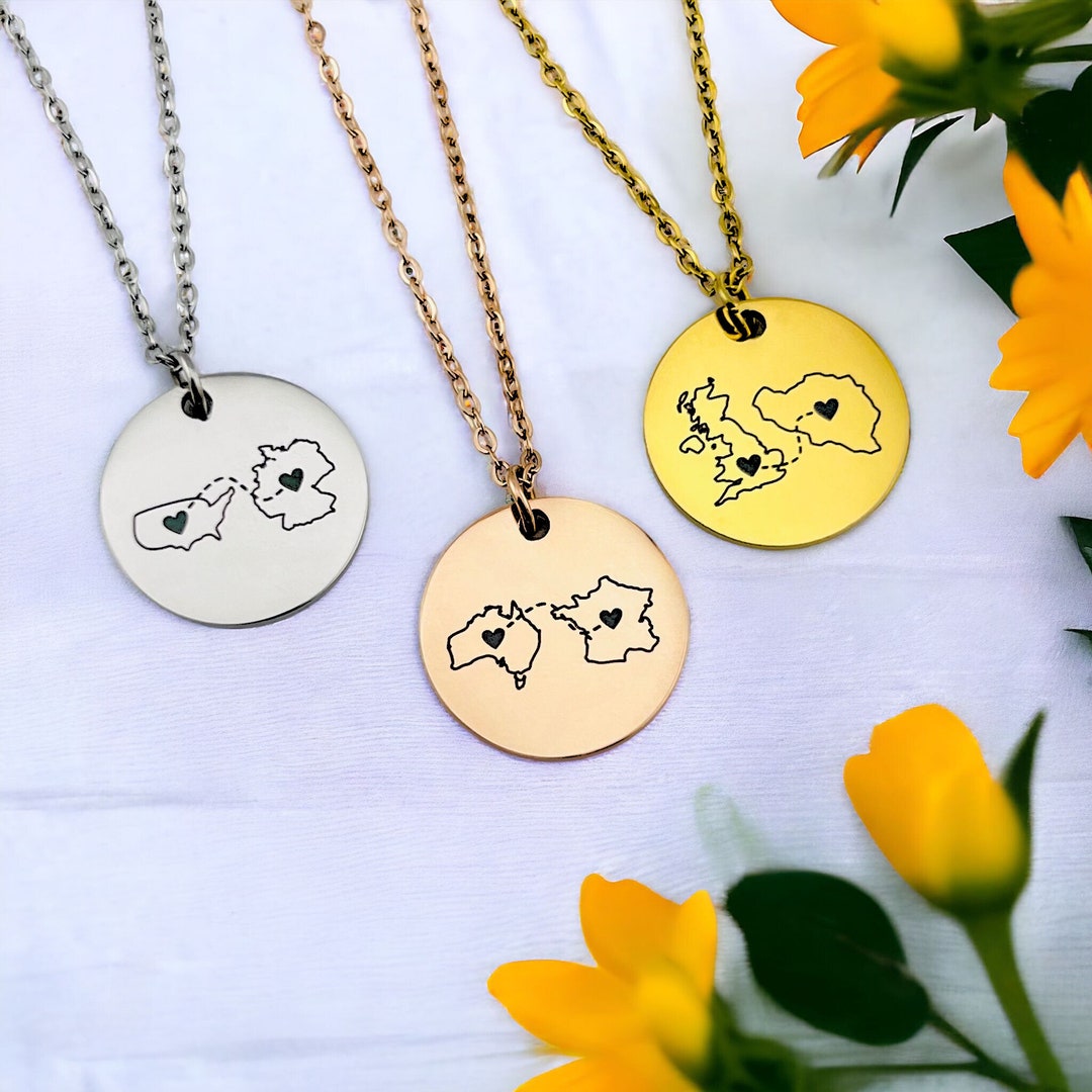 Custom Two Homes Disc Necklace | Personalised Country Necklace ...