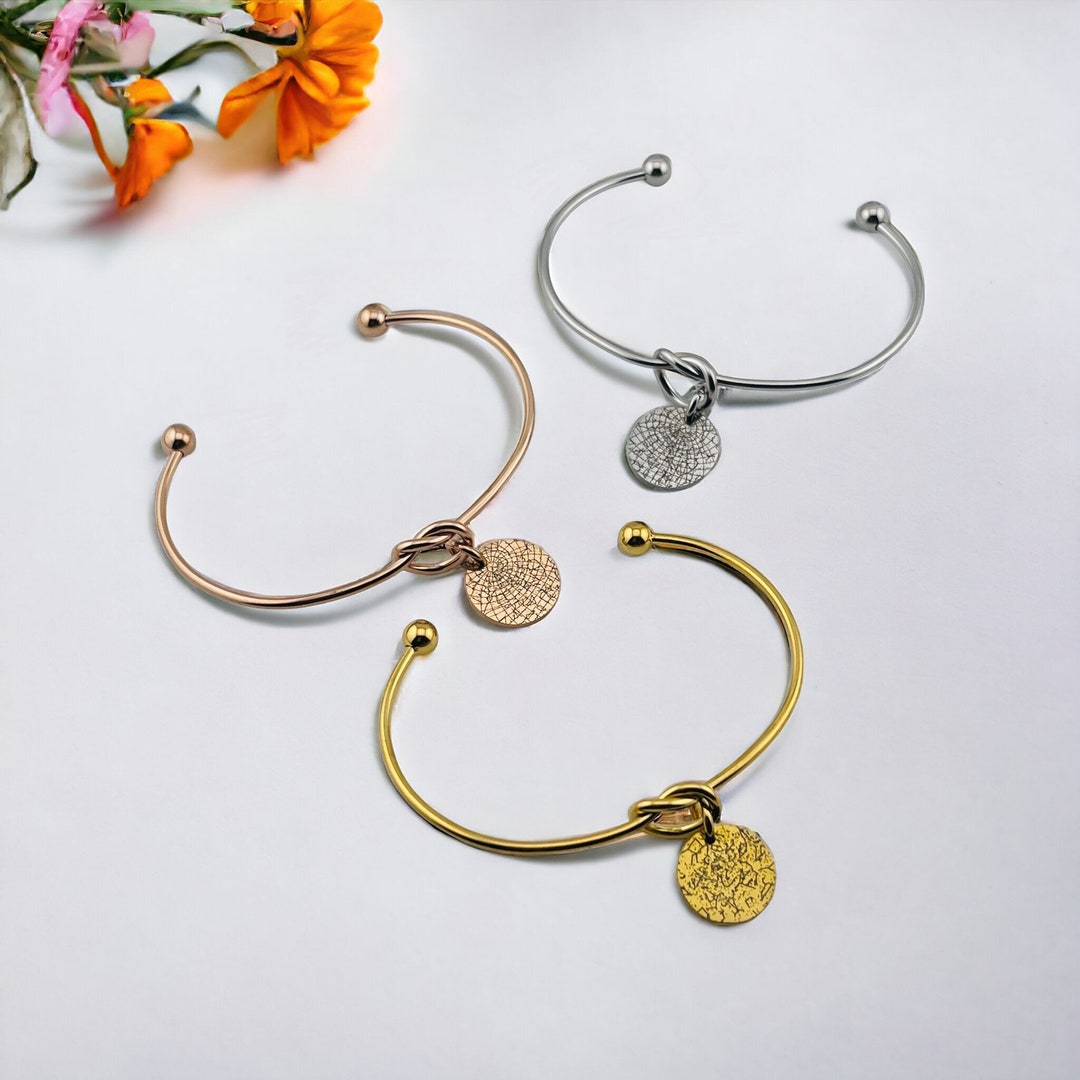 Personalised Star Map Knot Disc Bangle | Charm Bangle | Custom Location ...