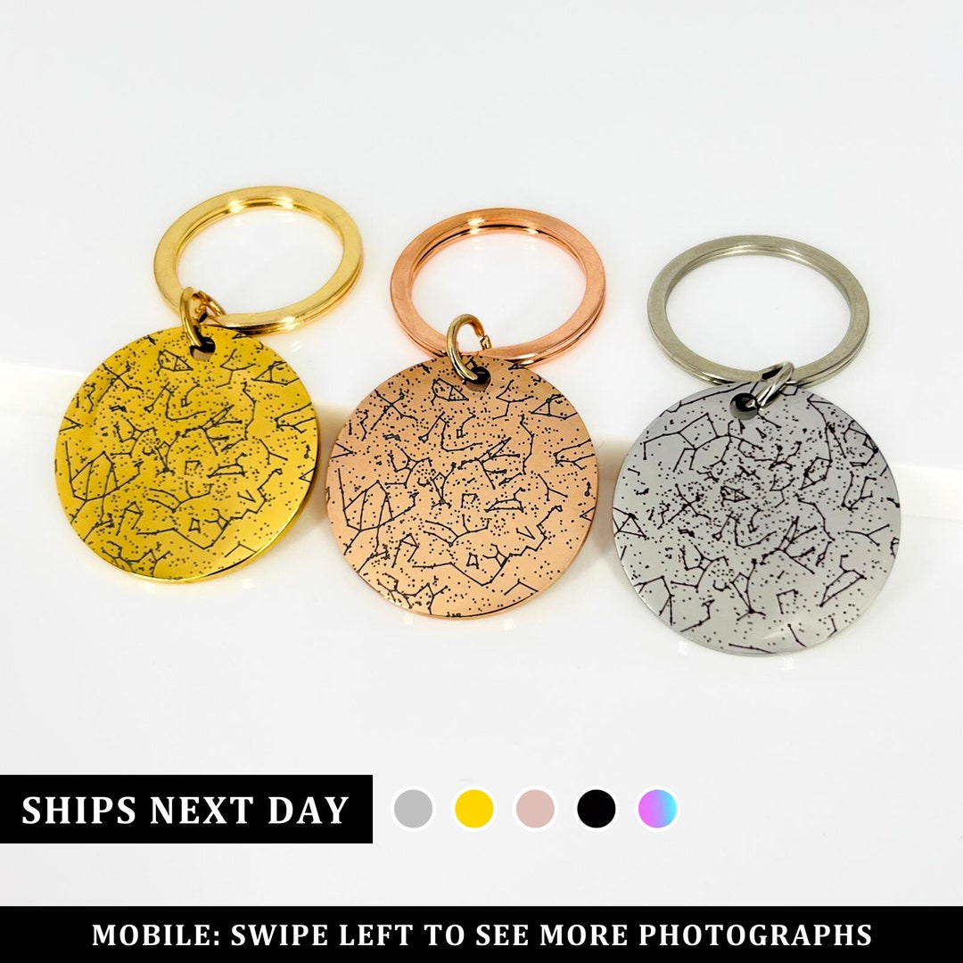 Custom Star Map Keychain Engraved Personalised Night Sky Keyring Star ...