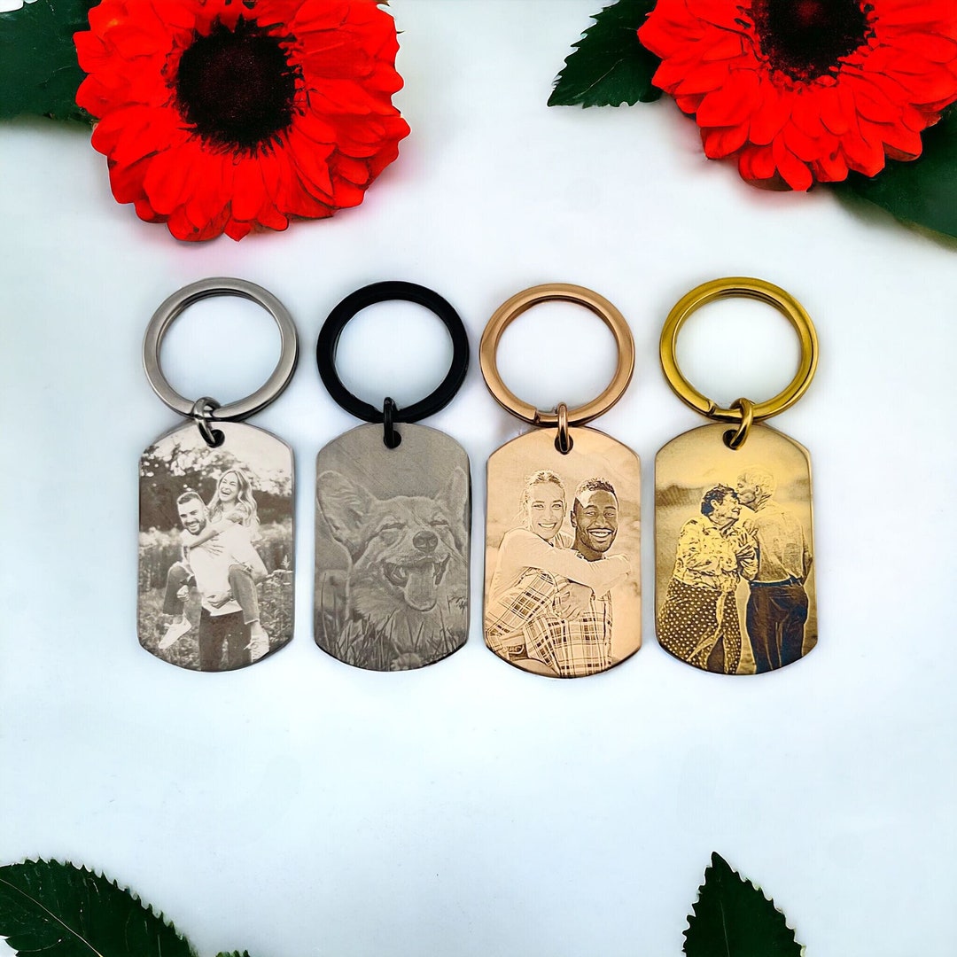 Personalised Photograph Keyring Laser Engraved Photo Keyring Couples ...