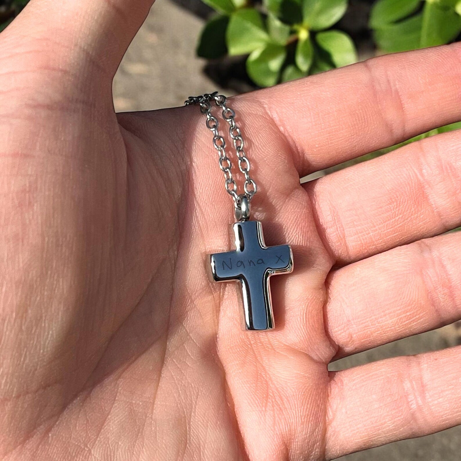 Actual Handwriting Cross Urn Necklace | Personalised Ashes Keepsake ...