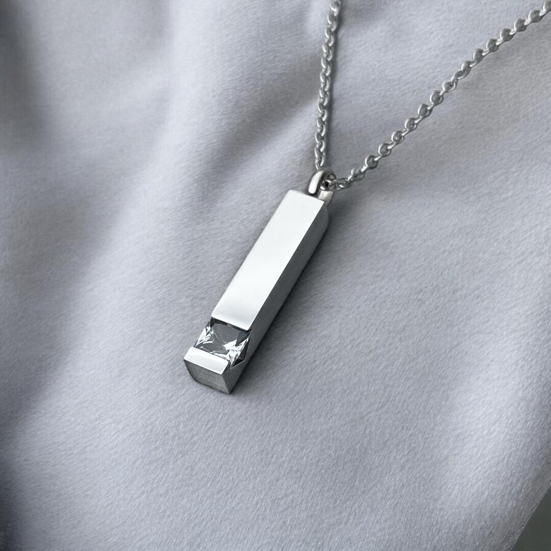 Personalised Crystal Bar Urn Necklace | Cremation Ashes Pendant ...