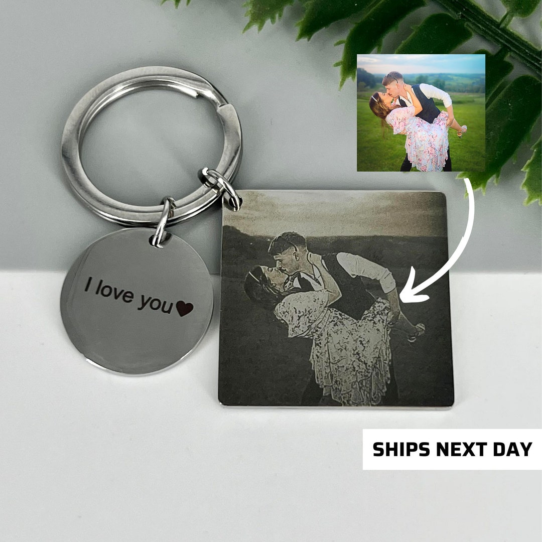Silver Personalised Photo Engraved Keychain | Gift for Him | Gift for ...