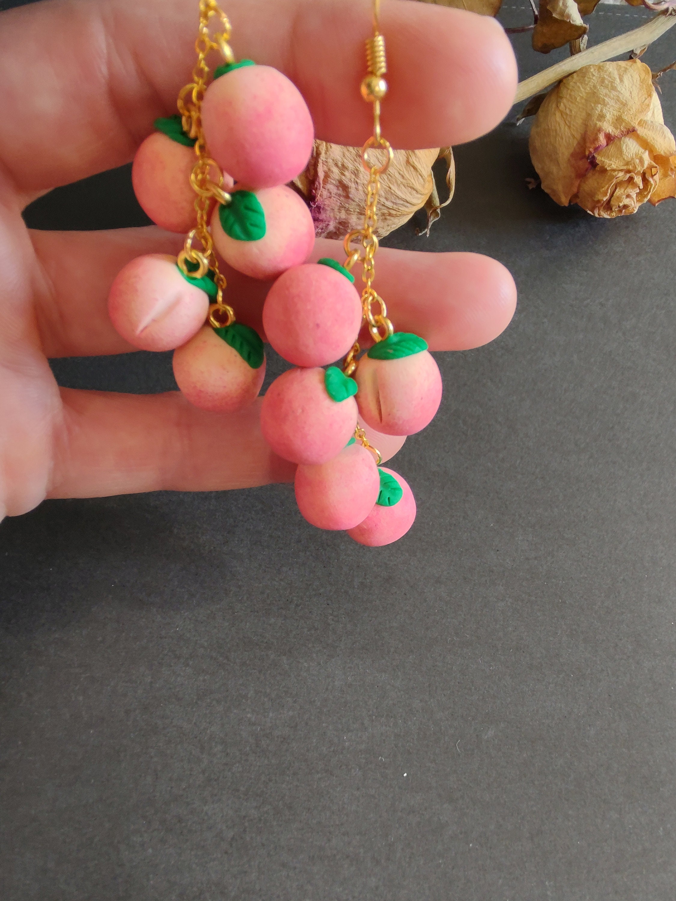 Blueberry Dangle Earrings, Orange Dangles, Peach Dangle Earrings - Etsy