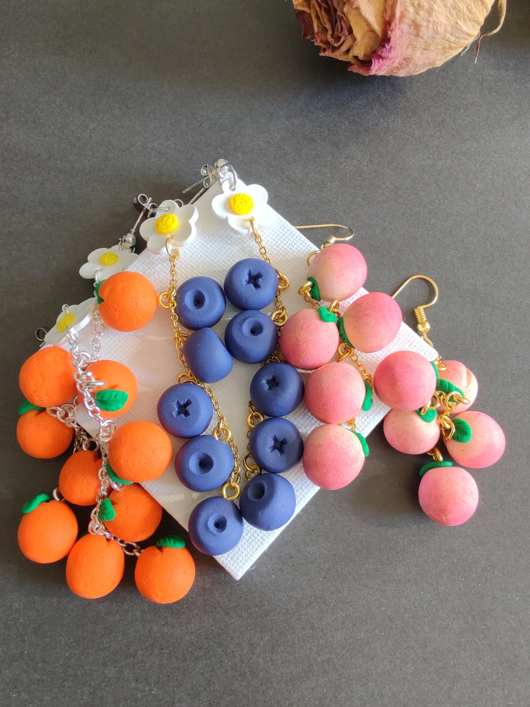 Blueberry Dangle Earrings, Orange Dangles, Peach Dangle Earrings - Etsy