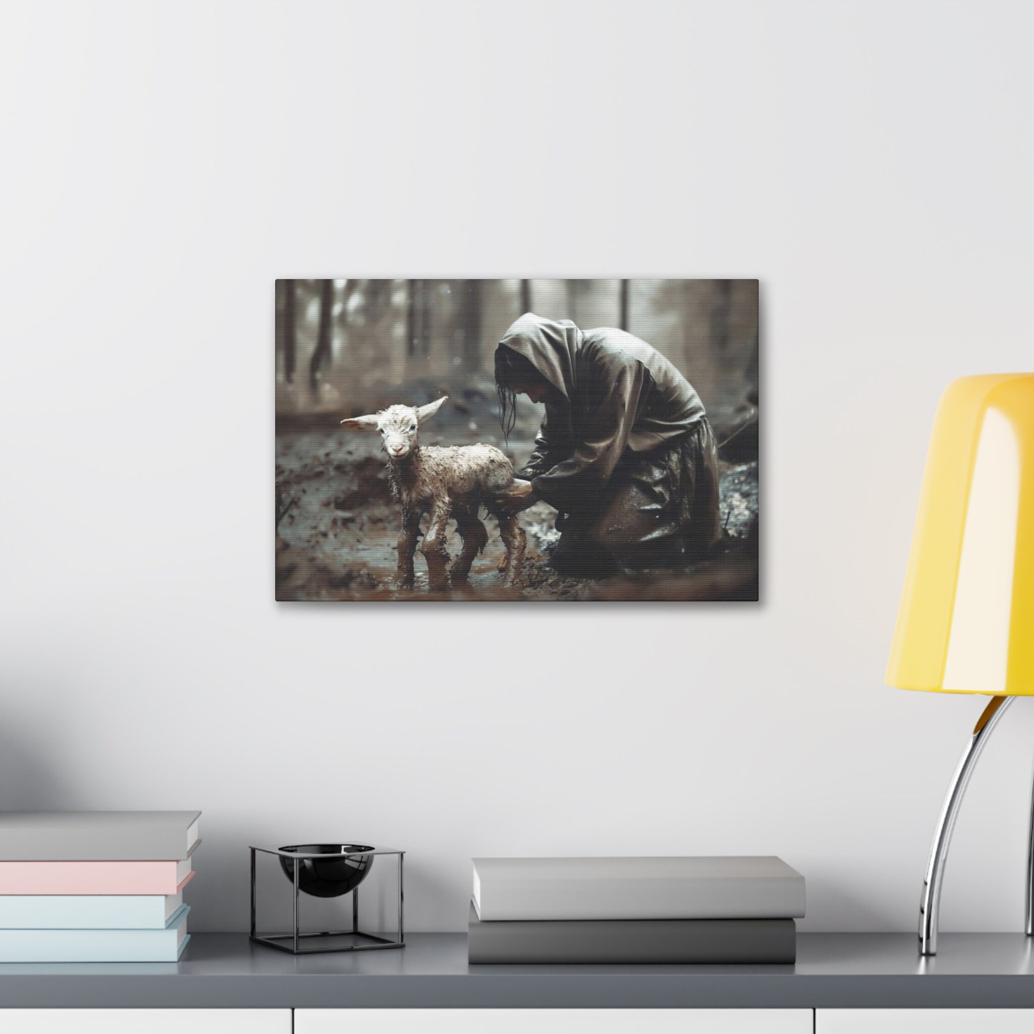 Jesus Cleans off the Muddy Lamb -- Wall Art, Stretched Canvas - Etsy
