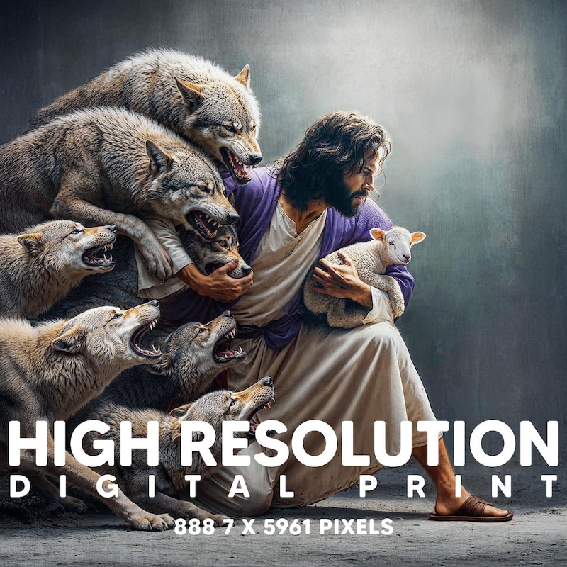 Picture Jesus Protecting Lamb From Wolves - Etsy