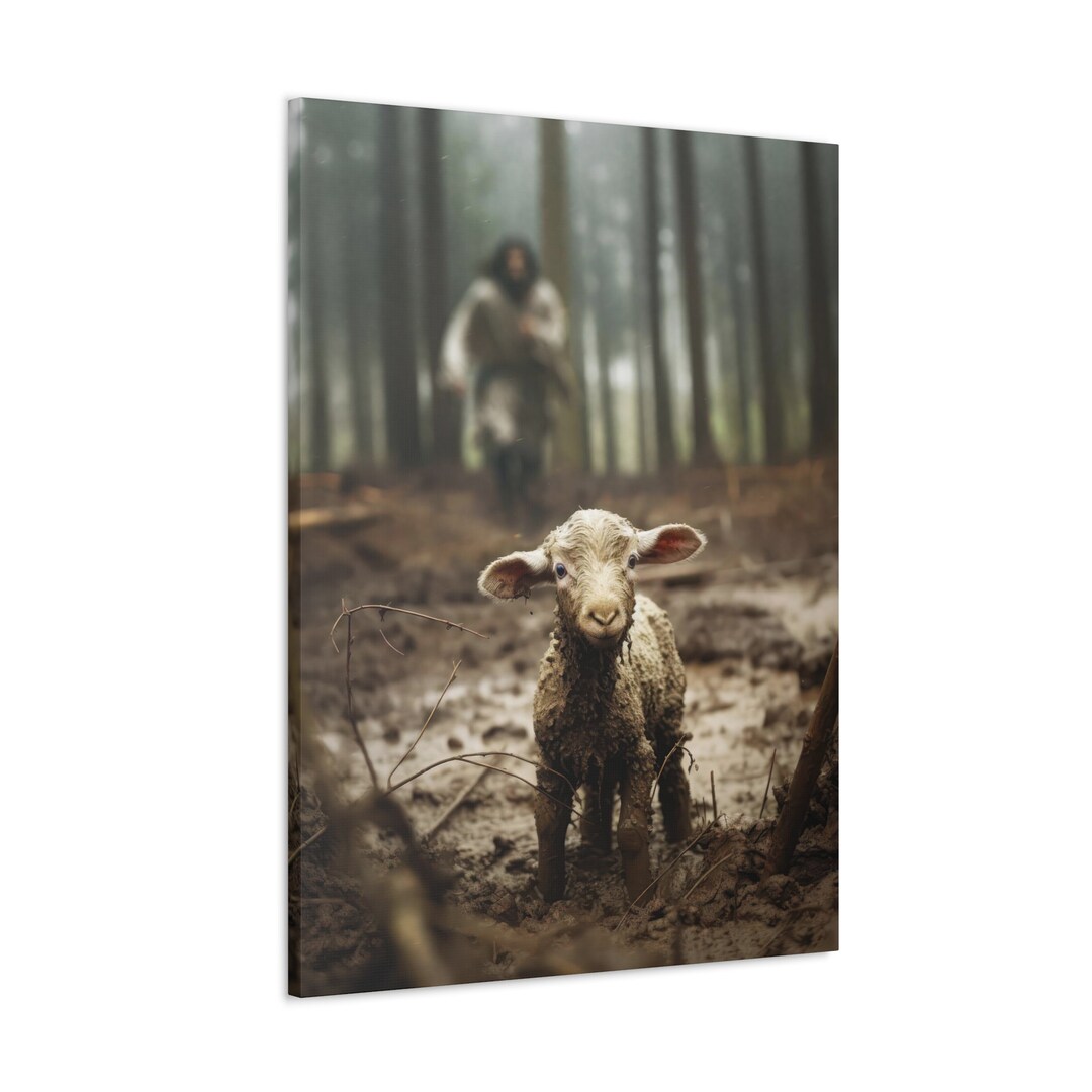 Jesus Runs to Save the Lost Sheep Wall Art, Stretched Canvas - Etsy