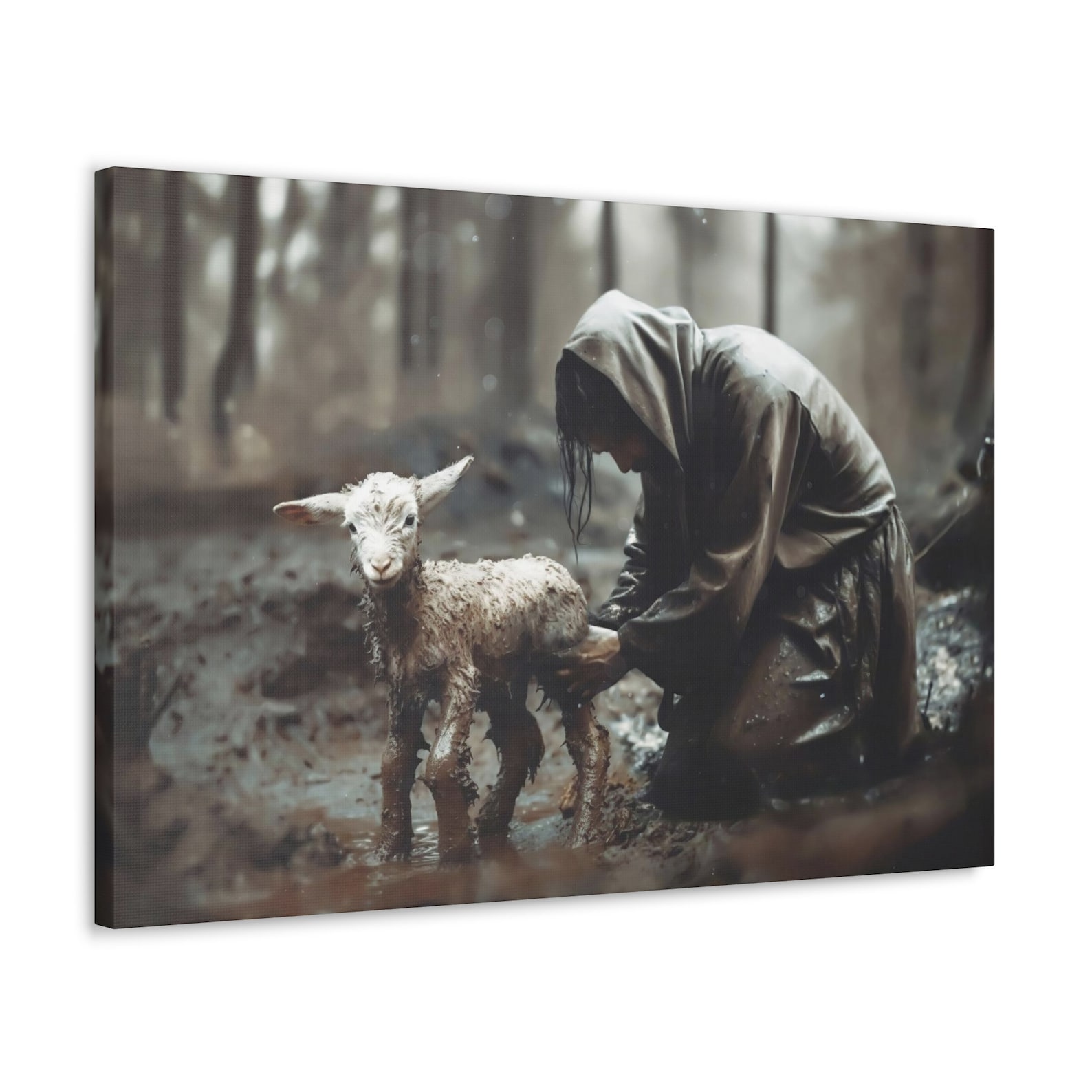 Jesus Cleans off the Muddy Lamb -- Wall Art, Stretched Canvas - Etsy