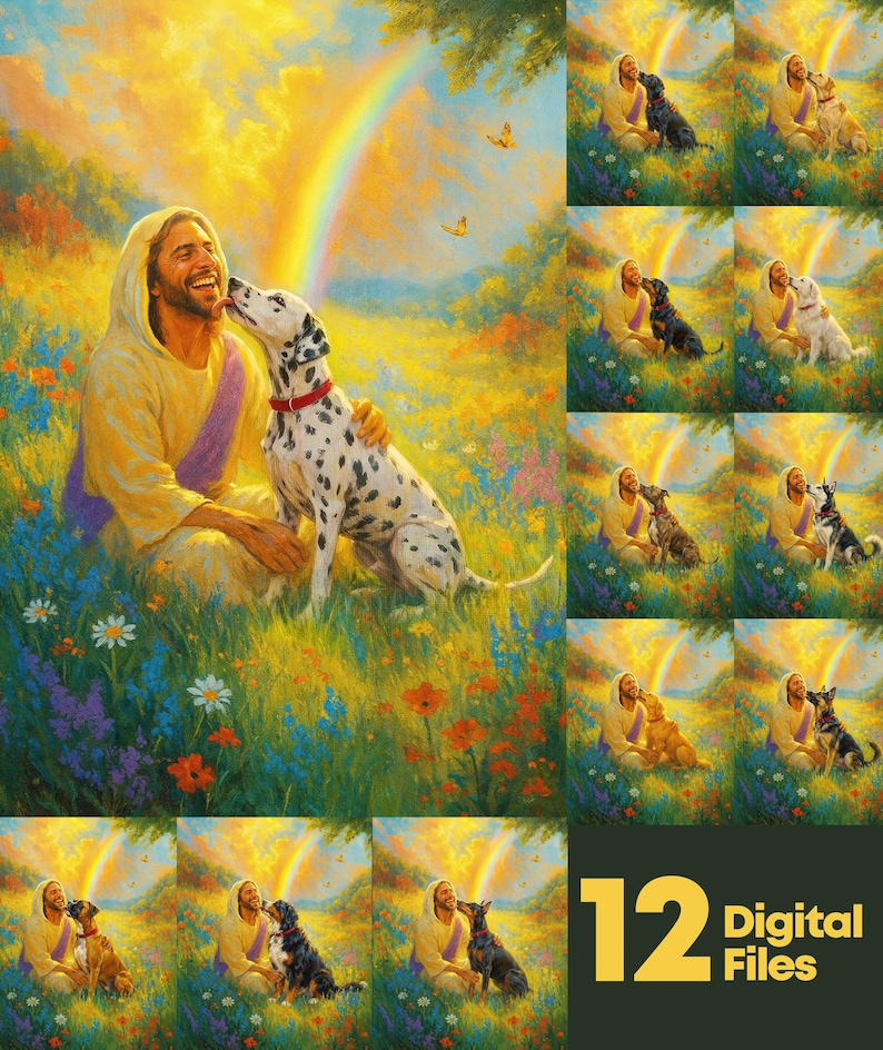 Jesus With Dogs in Heaven -- Digital Downloads, Rainbow Bridge - Etsy