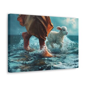 Jesus and His Lamb Walking on Water -- Wall Art, Stretched Canvas - Etsy